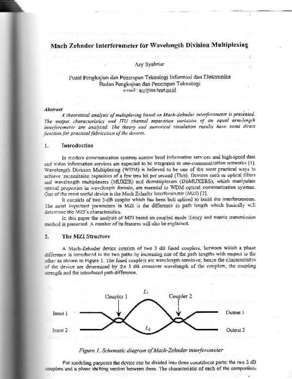(PDF) Mach Zehnder Interferometer for Wavelength Division Multiplexing