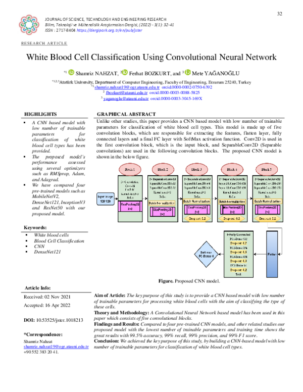(PDF) White Blood Cell Classification Using Convolutional Neural Network