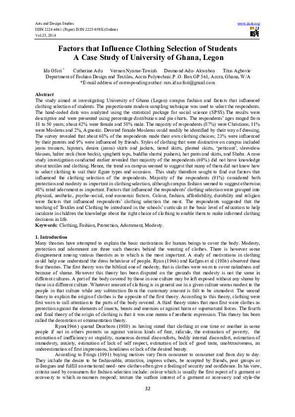 (PDF) Factors that Influence Clothing Selection of Students: A Case ...