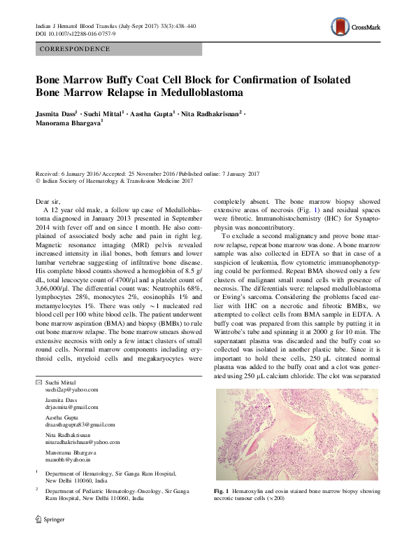 (PDF) Bone Marrow Buffy Coat Cell Block for Confirmation of Isolated ...