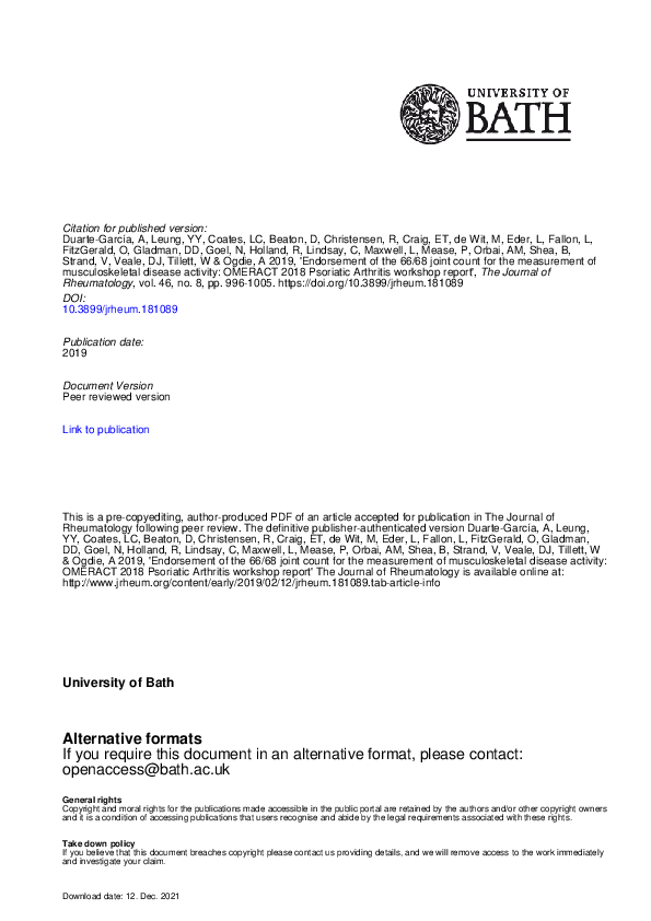 (PDF) Endorsement of the 66/68 joint count for the measurement of ...