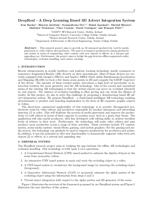 (PDF) DeepReal-A Deep Learning Based 3D Advert Integration System