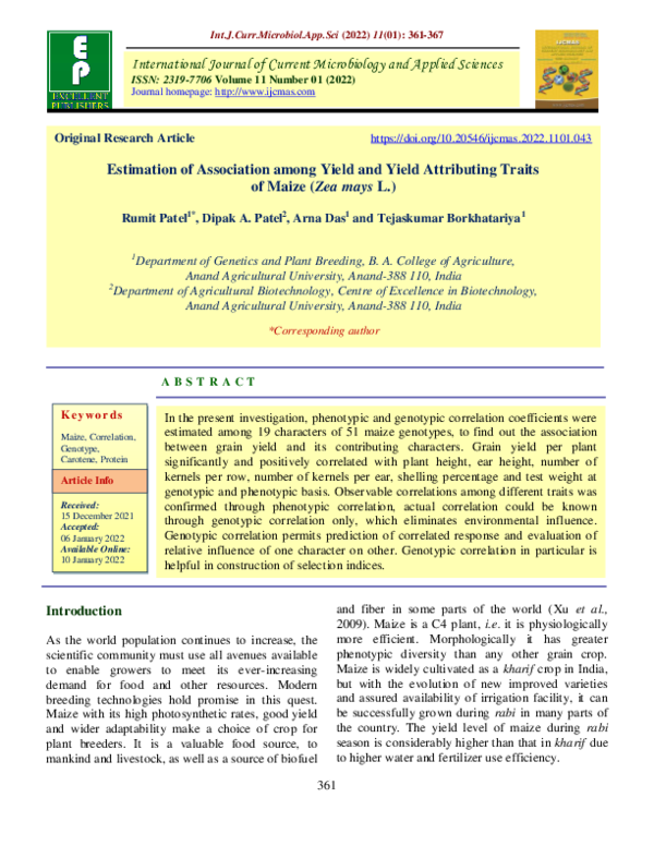 (PDF) Estimation of Association among Yield and Yield Attributing ...