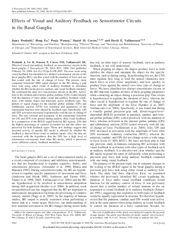 (PDF) Effects of Visual and Auditory Feedback on Sensorimotor Circuits ...
