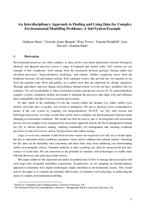 (PDF) An Interdisciplinary approach to Finding and Using Data for Complex Environmental ...