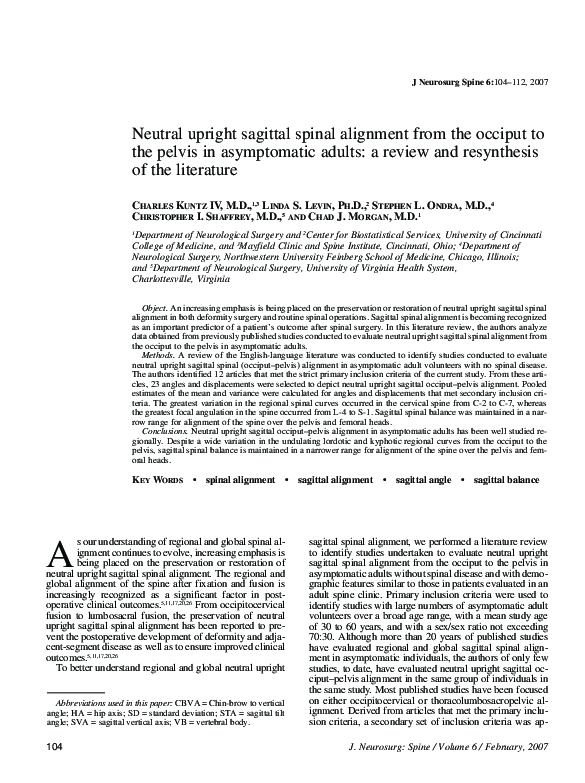 (PDF) Neutral upright sagittal spinal alignment from the occiput to the ...