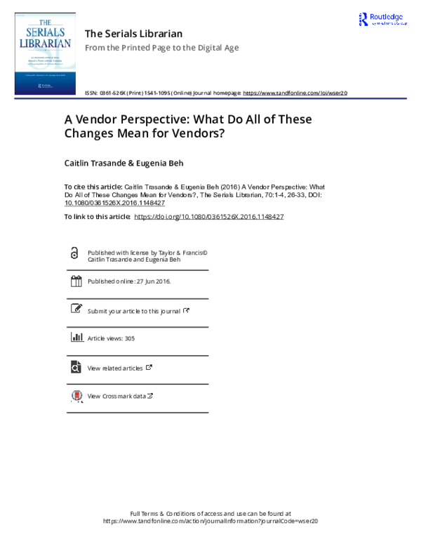 (PDF) A Vendor Perspective: What Do All of These Changes Mean for Vendors?