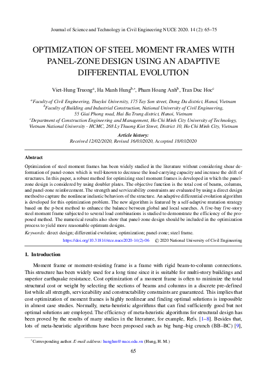 (PDF) Optimization of steel moment frames with panel-zone design using an adaptive differential ...