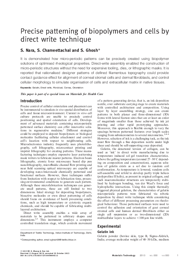 (PDF) Precise patterning of biopolymers and cells by direct write technique