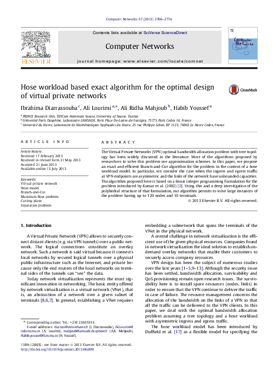 (PDF) Hose workload based exact algorithm for the optimal design of virtual private networks