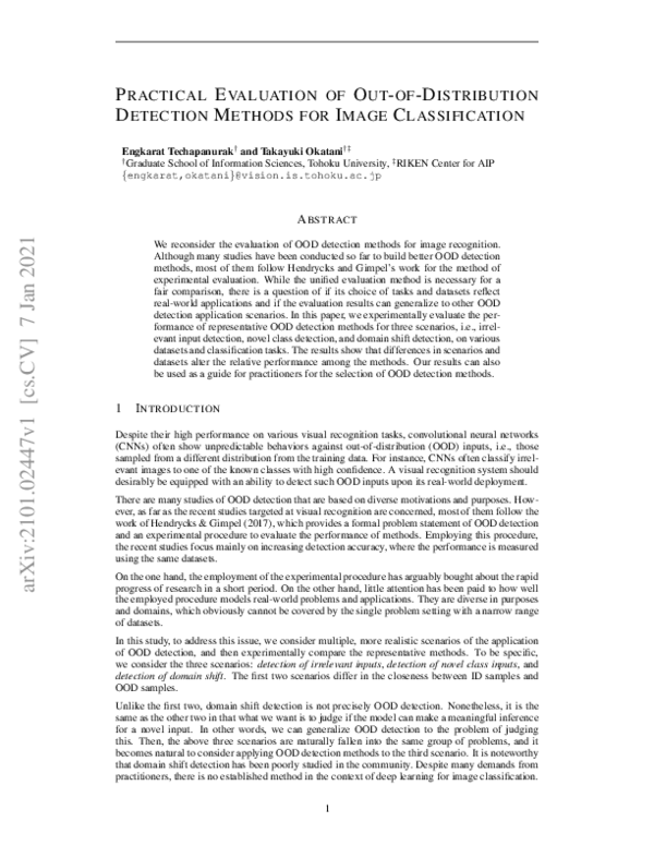 Pdf Practical Evaluation Of Out Of Distribution Detection Methods For