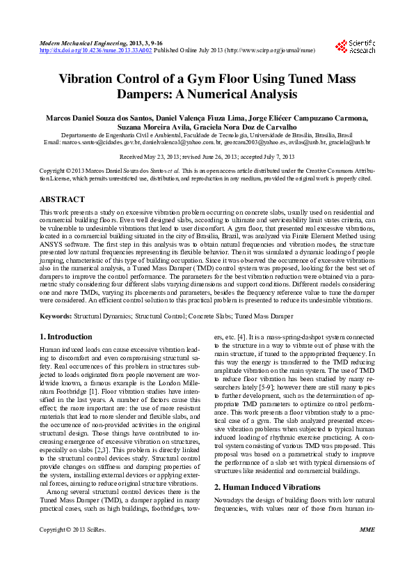 (PDF) Vibration Control of a Gym Floor Using Tuned Mass Dampers: A Numerical Analysis | Jorge ...
