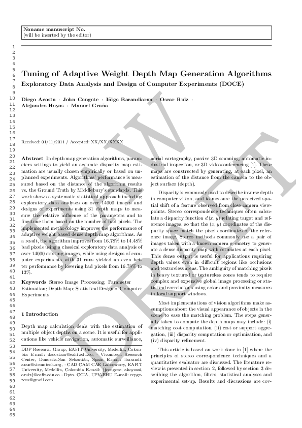 Pdf Tuning Of Adaptive Weight Depth Map Generation Algorithms