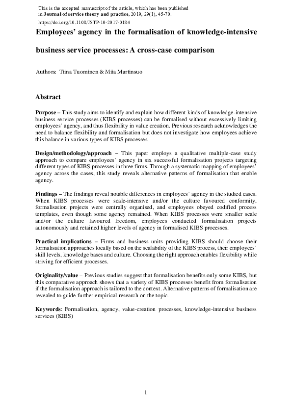 (PDF) Employees’ agency in the formalisation of knowledge-intensive ...