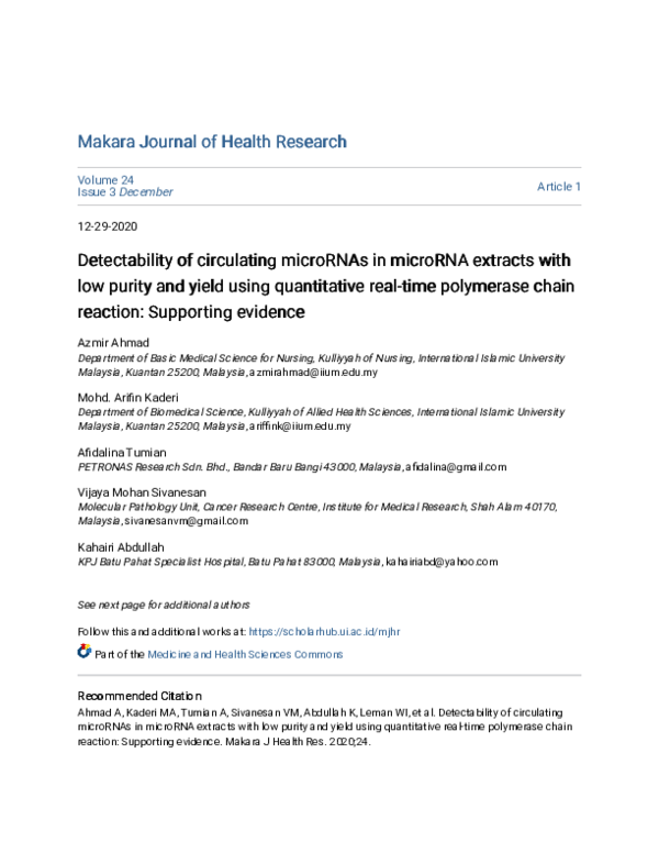 (PDF) Detectability of circulating microRNAs in microRNA extracts with ...