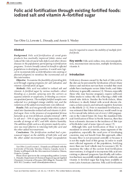 (PDF) Folic acid fortification through existing fortified foods ...