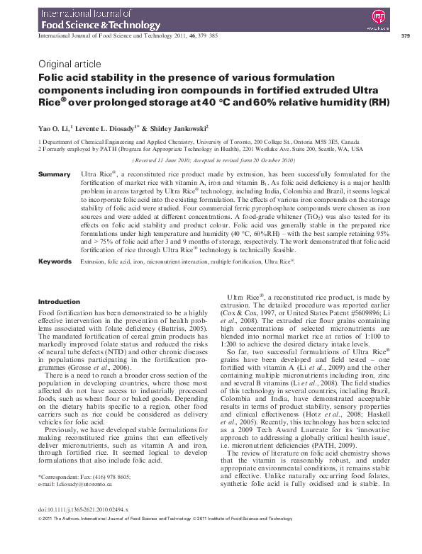 (PDF) Folic acid stability in the presence of various formulation ...