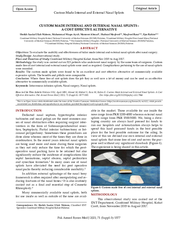 (PDF) Custom Made Internal and External Nasal Splints : A Cost ...
