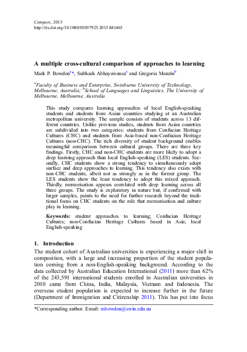 (PDF) A multiple cross-cultural comparison of approaches to learning