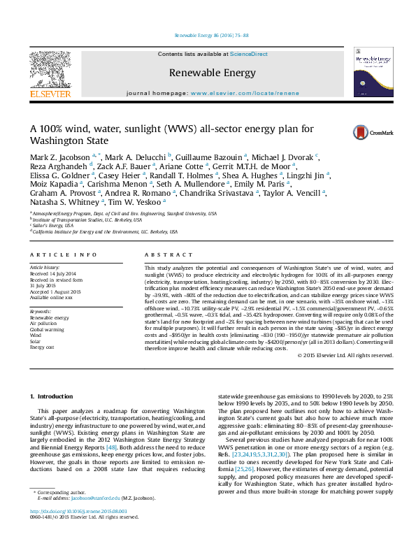 (PDF) A 100% wind, water, sunlight (WWS) all-sector energy plan for ...