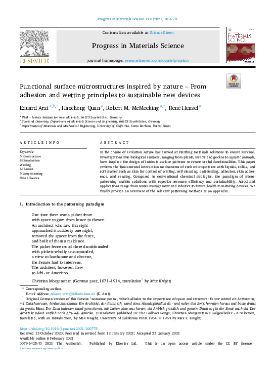 (PDF) Functional surface microstructures inspired by nature – From ...