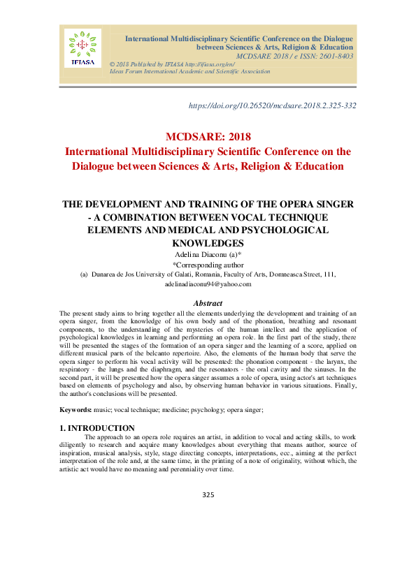 (PDF) The Development and Training of the Opera Singer - a Combination ...