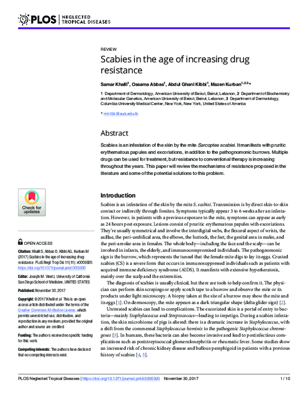 (PDF) Scabies in the age of increasing drug resistance | Samar Khalil ...