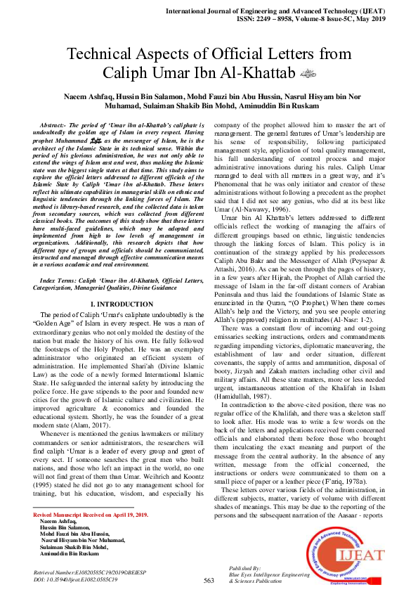 (PDF) Technical Aspects of Official Letters from Caliph Umar Ibn Al ...