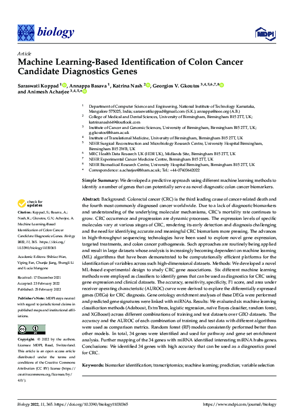 (PDF) Machine Learning-Based Identification of Colon Cancer Candidate ...