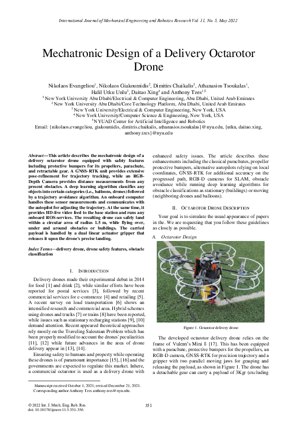 (PDF) Mechatronic Design of a Delivery Octarotor Drone