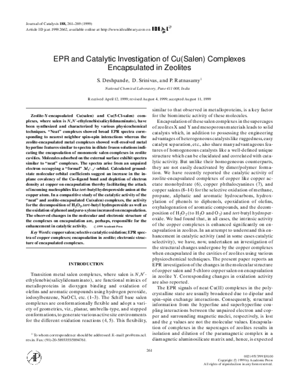 (PDF) EPR and Catalytic Investigation of Cu(Salen) Complexes ...