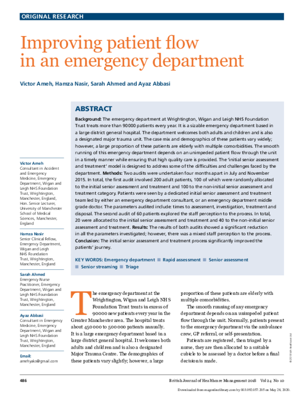 (PDF) Improving patient flow in emergency department through dynamic ...