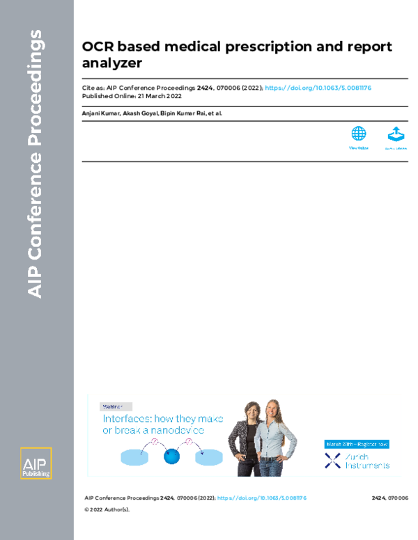 (PDF) OCR based medical prescription and report analyzer