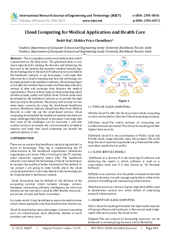 (PDF) Cloud Computing for Medical Application and Health Care