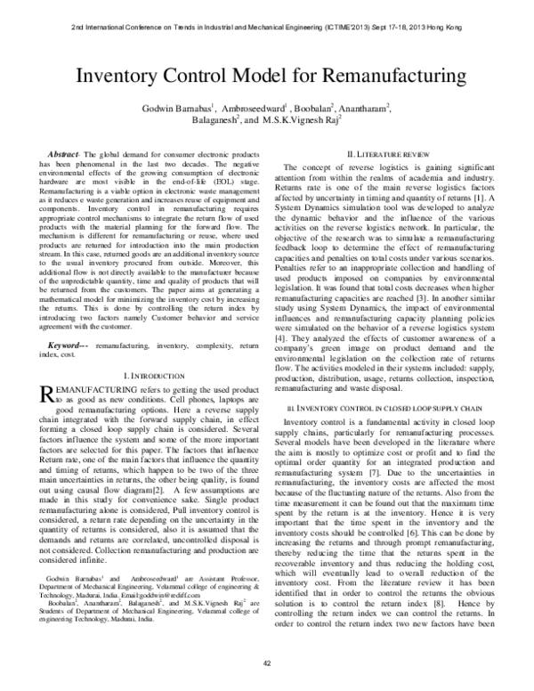 (PDF) Inventory Control Model for Remanufacturing