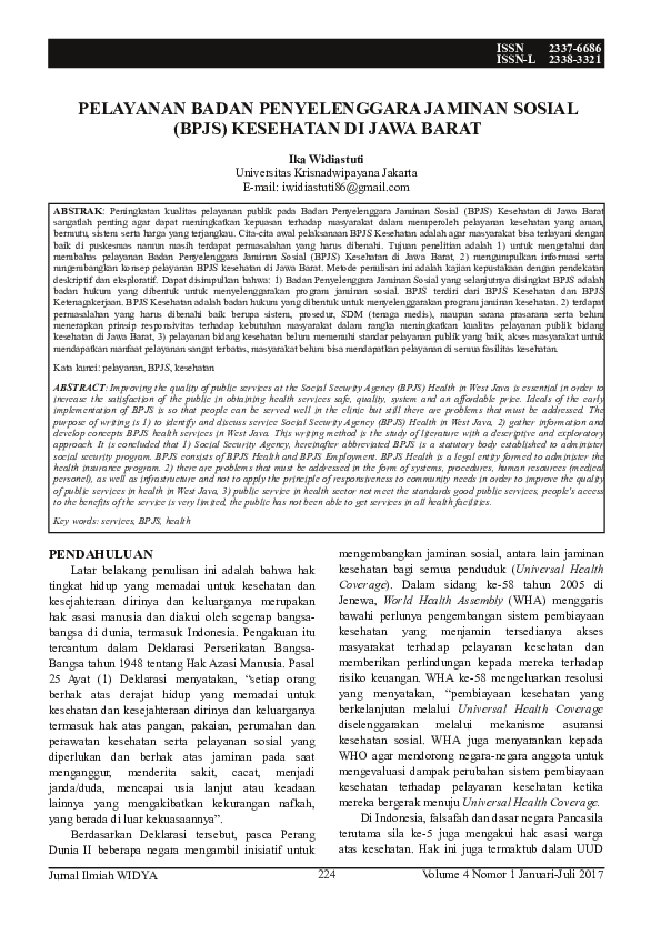 (PDF) PELAYANAN BADAN PENYELENGGARA JAMINAN SOSIAL (BPJS) KESEHATAN DI JAWA BARAT