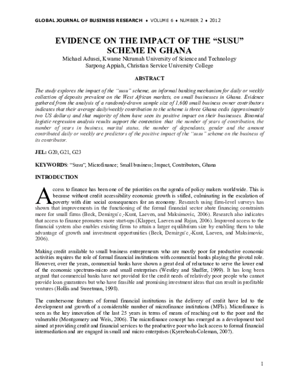 (PDF) Evidence on the Impact of the 'Susu' Scheme in Ghana