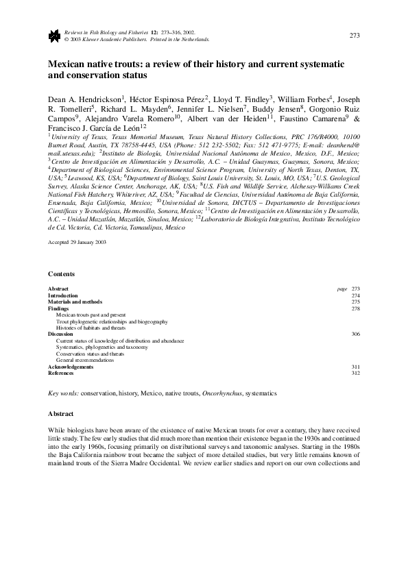 (PDF) Mexican native trouts: a review of their history and current ...