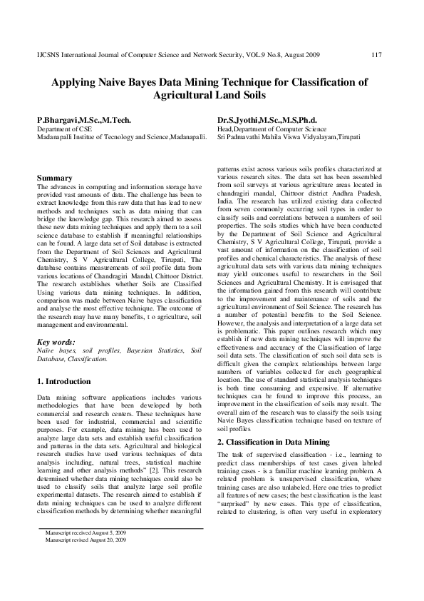 (PDF) Applying Naive Bayes Data Mining Technique for Classification of Agricultural Land Soils