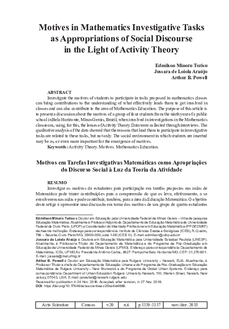 (PDF) Motives in Mathematics Investigative Tasks as Appropriations of ...
