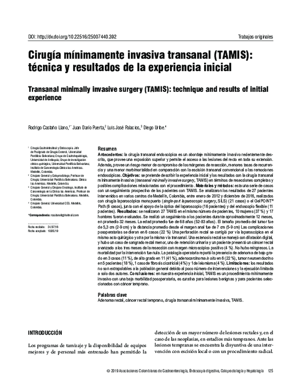 (PDF) Cirugía mínimamente invasiva transanal (TAMIS): técnica y ...