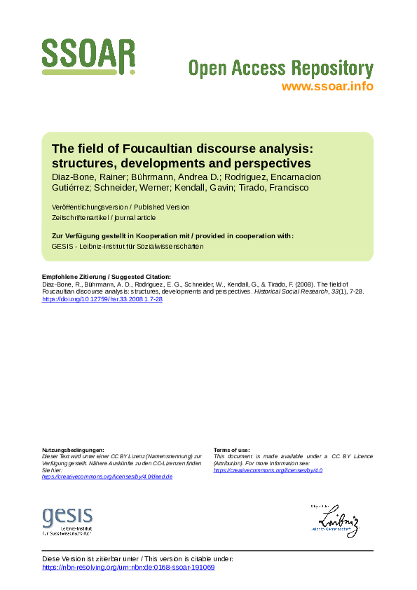 (PDF) The Field of Foucaultian Discourse Analysis: Structures ...