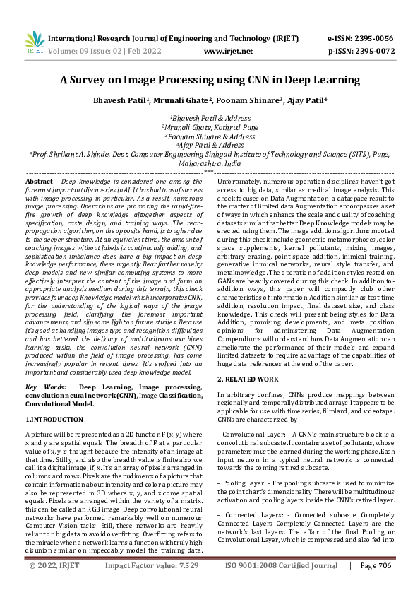 (PDF) A Survey on Image Processing using CNN in Deep Learning
