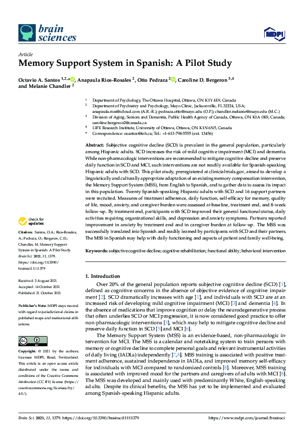 (PDF) Memory Support System in Spanish: A Pilot Study
