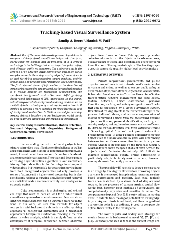 Pdf Tracking Based Visual Surveillance System