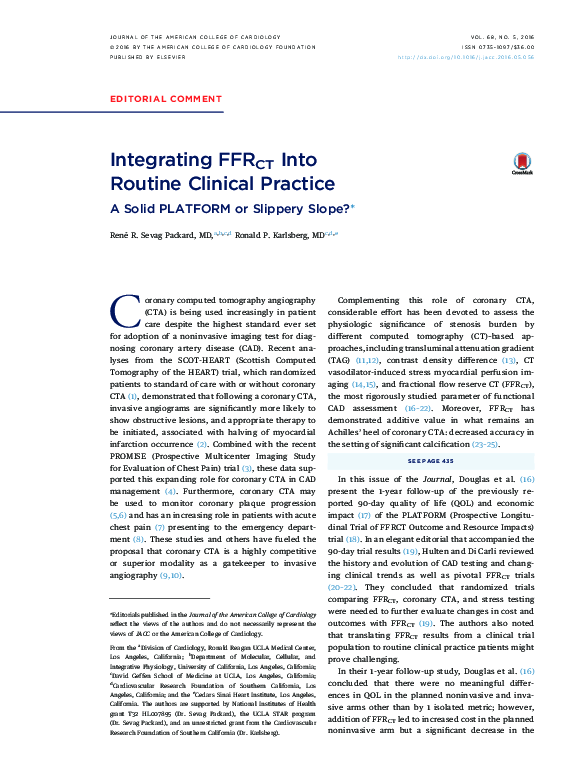 (PDF) Integrating FFRCT Into Routine Clinical Practice: A Solid PLATFORM or Slippery Slope?