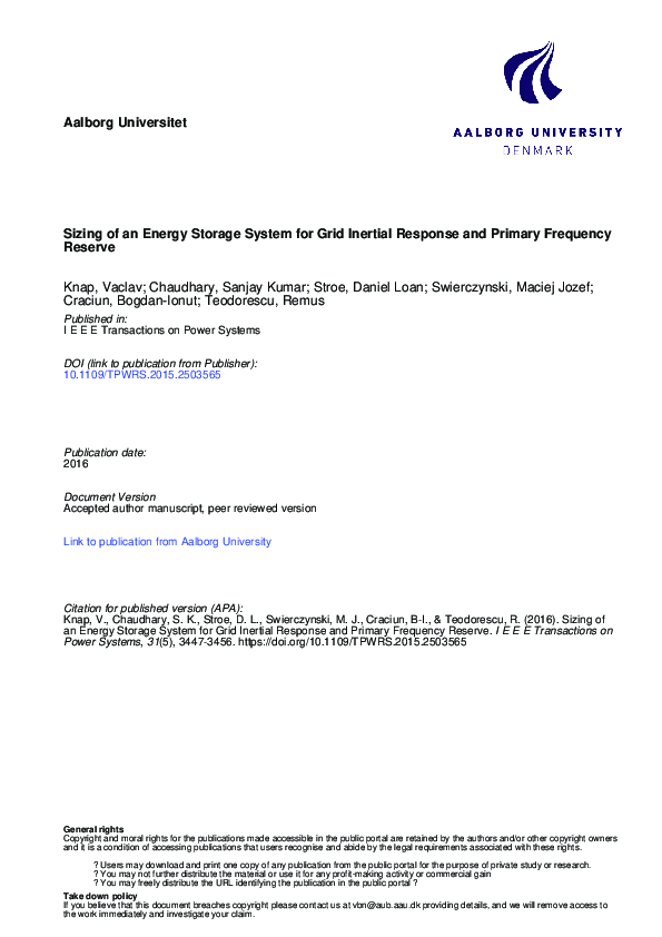 (PDF) Sizing of an Energy Storage System for Grid Inertial Response and ...