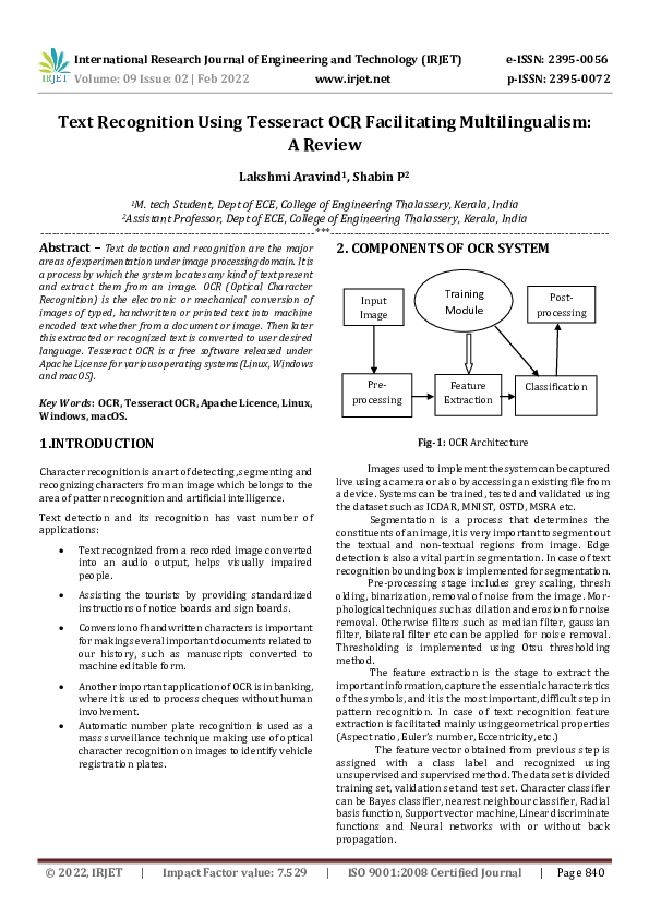 (PDF) Text Recognition Using Tesseract OCR Facilitating Multilingualism ...