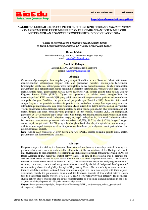 (PDF) Validitas Lembar Kegiatan Peserta Didik (LKPD) Berbasis Project Based Learning Materi ...