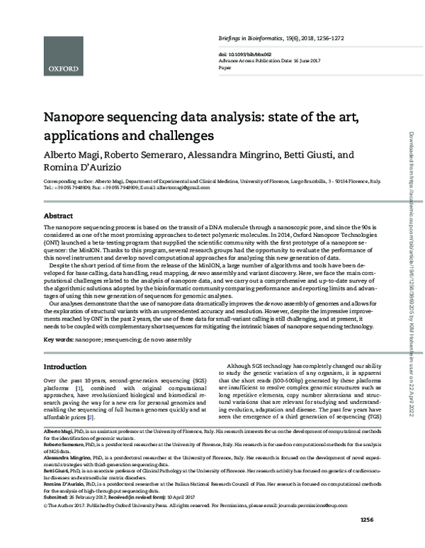 (PDF) Nanopore sequencing data analysis: state of the art, applications and challenges